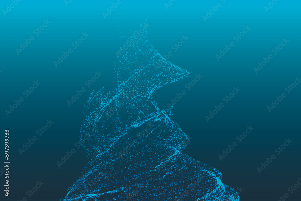 Tornado, abstract digital swirl. Futuristic particle wave. Rotating swirling shapes particles ...