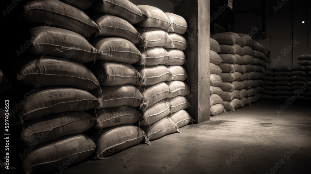 Organized Warehouse Storing, Stacked Sacks of Goods, Efficient ...
