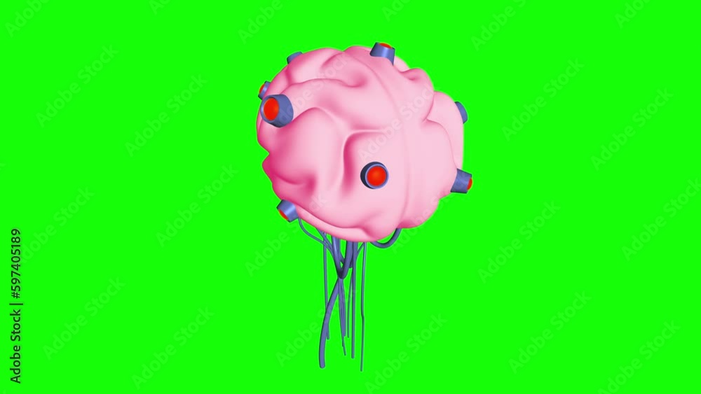 Cyber brain wired neural network. Robotic eternal organ. Cyborg robot ...