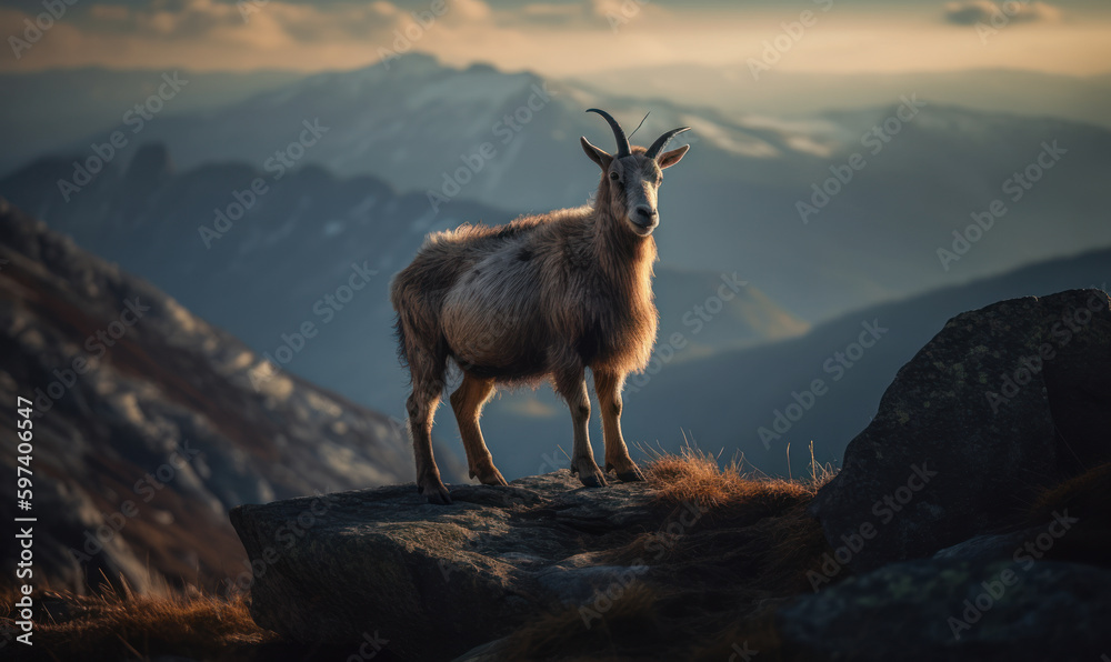 Alpine Majesty: Photo of goat, a majestic Alpine breed, standing atop a ...