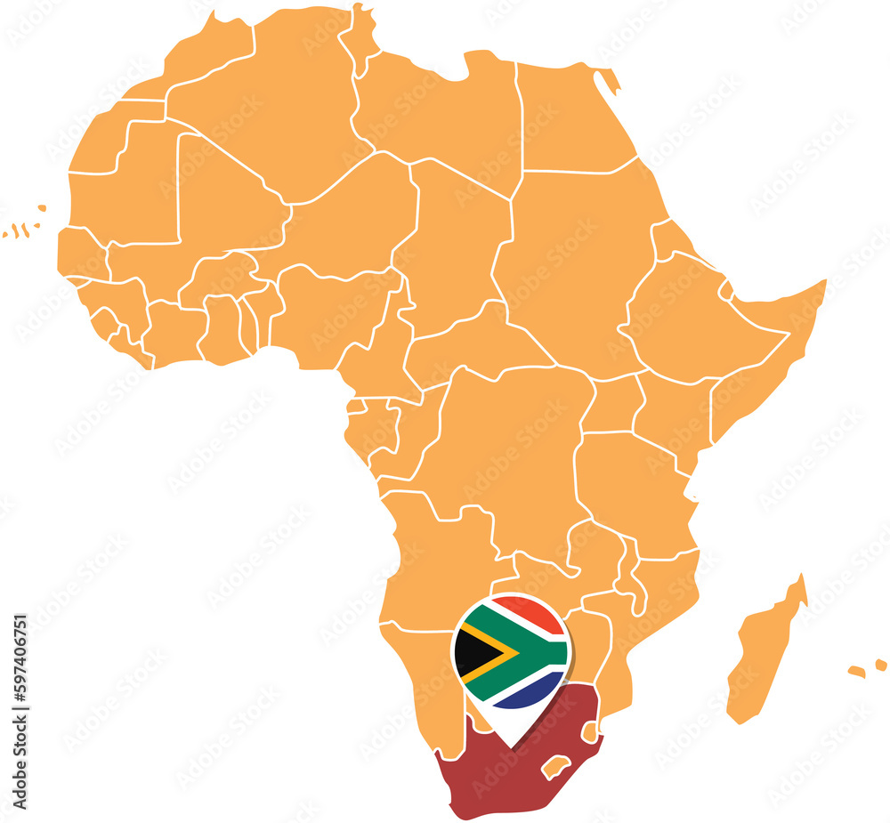 South Africa map in Africa, Cambodia location and flags. Stock ...