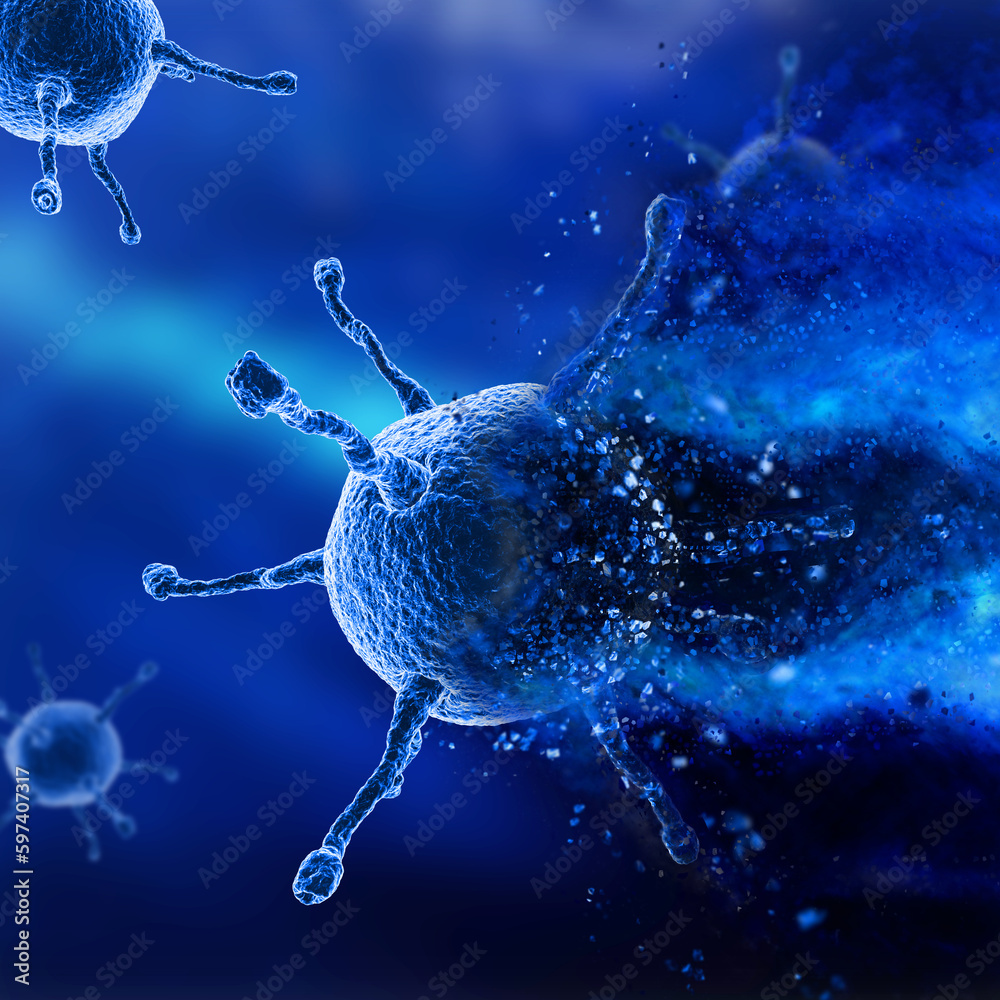 3D medical background with abstract virus cells with one cell being ...