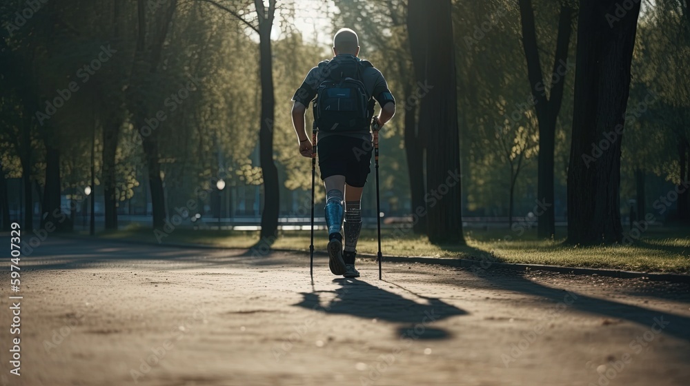 Sport man with prosthetic leg running training outdoor. Fitness and ...