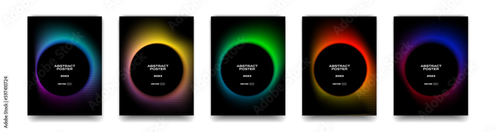 Color gradient background, neon gradation circles with halftone grain ...