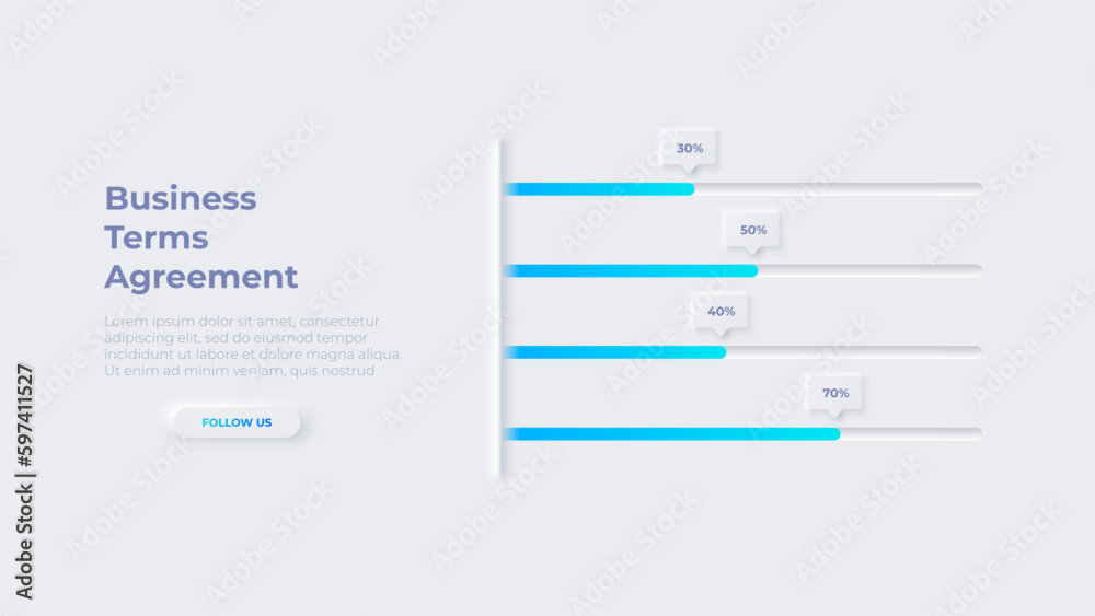 Horizontal bar graph. Light neumorphic infographic design template for ...