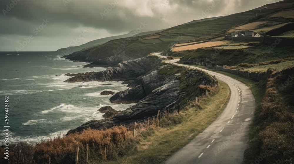 Stunning Irish Coastal Road, Panoramic Scenery, Dramatic Terrain ...