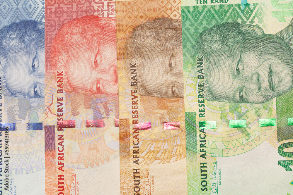 Nelson Holilala Mandela faces on South African money rand banknotes ...