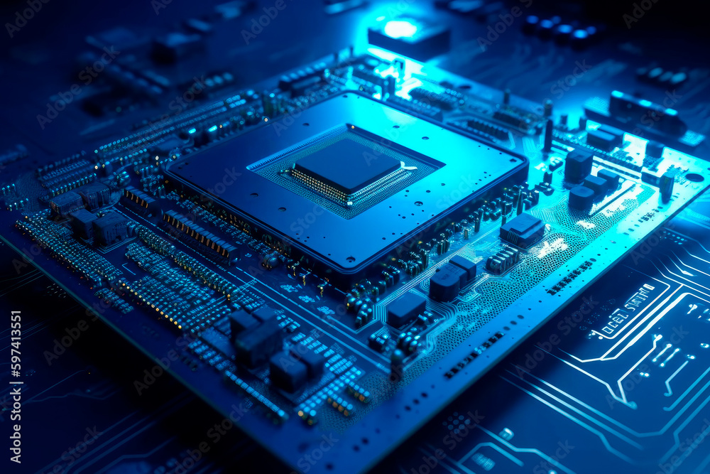 Electronic computer hardware technology. Motherboard digital chip. AI ...