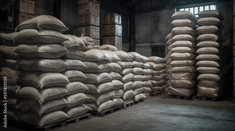 Systematic Warehouse Storage, Neatly Stacked Sacks of Goods ...