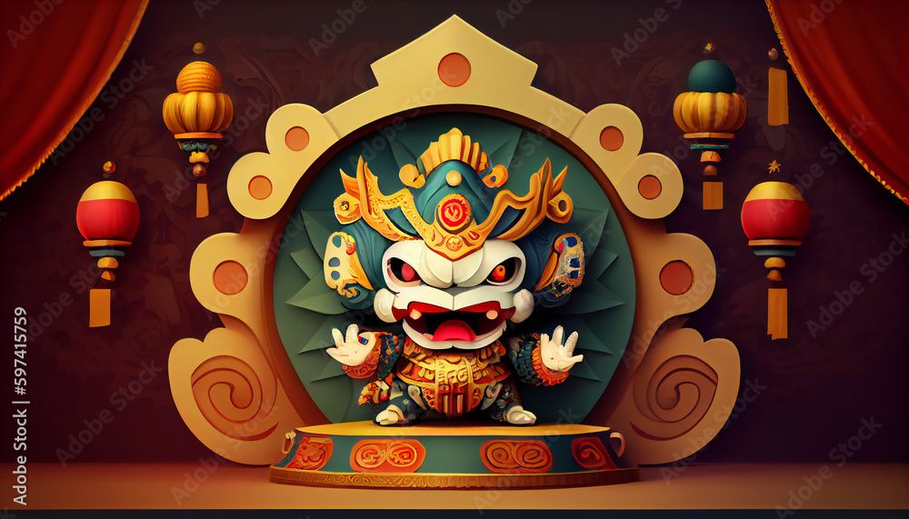 Chibi style 3D cute Chinese traditional Peking Opera. Generative art ...