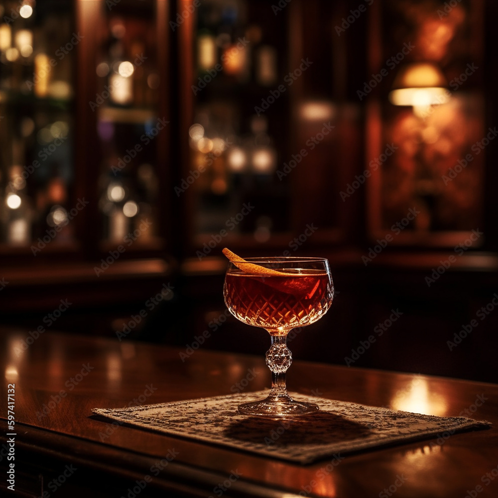 Cozy, dimly lit bar with rich, wood-paneled walls and a beautifully ...