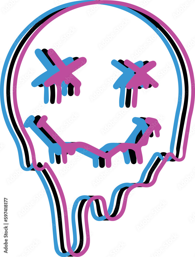 Acid smile face. Melted rave and techno symbol of 90s. Trendy ...