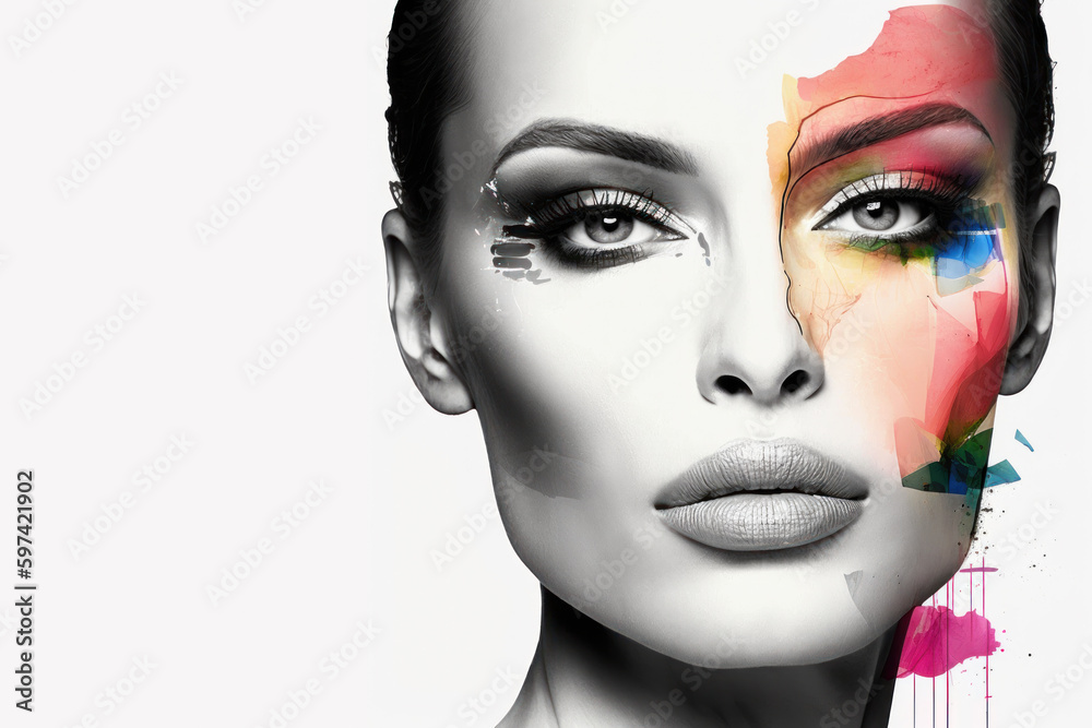Face chart with creative colorful abstract makeup. Cosmetics and make ...