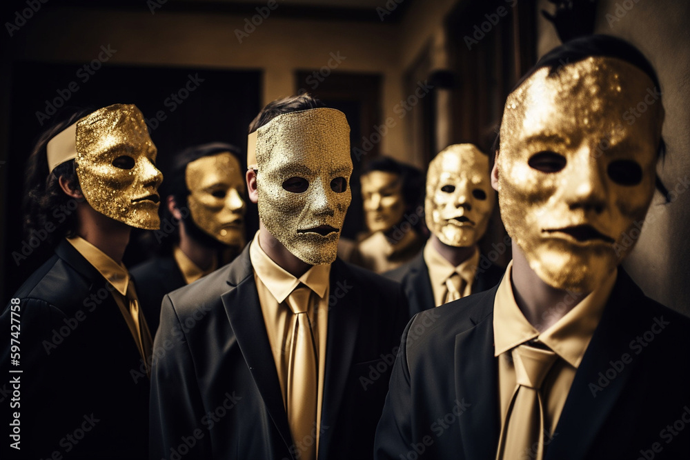 teenagers in golden masks, secret society, created by a neural network ...