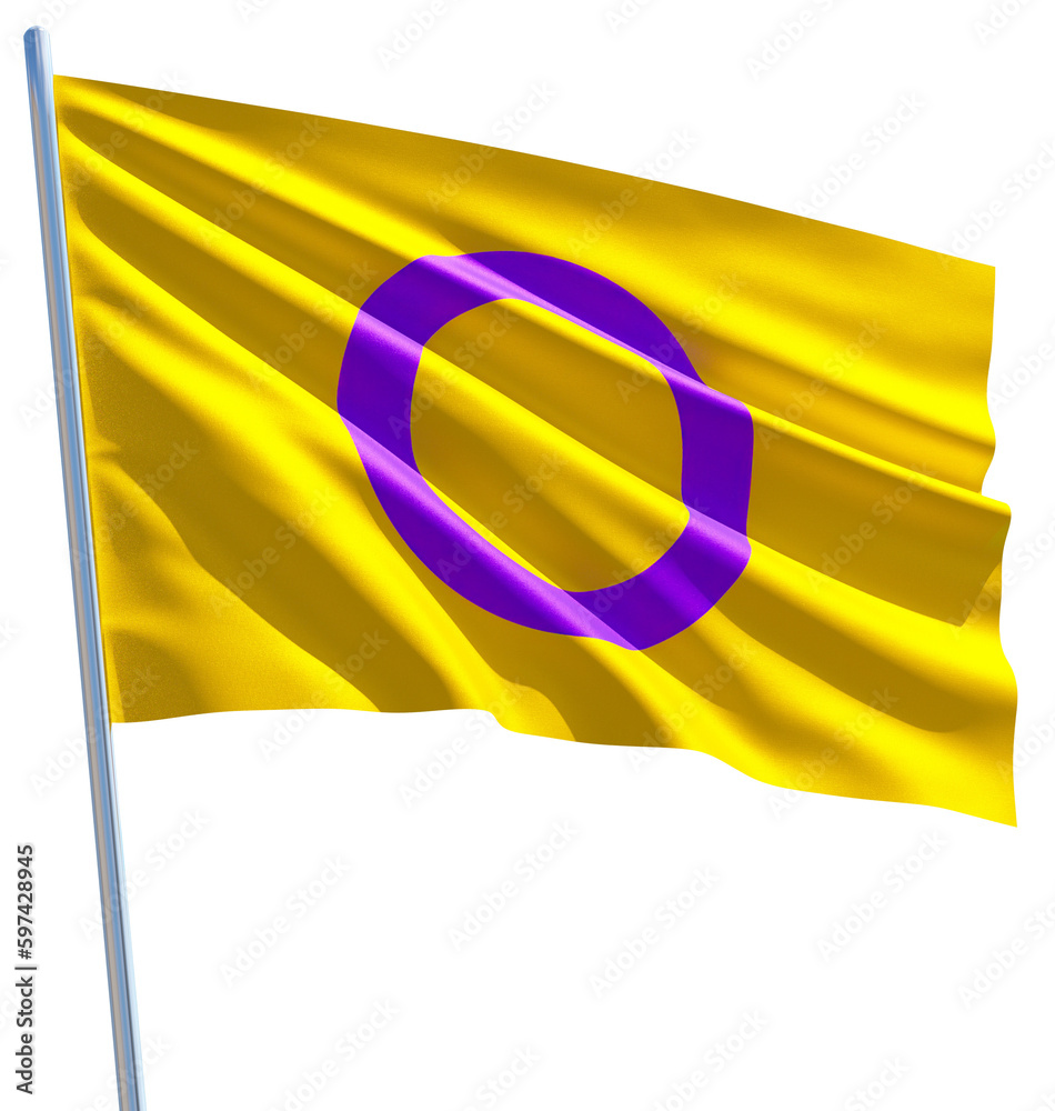 Intersex flag waving on transparent background, cut out object for ...