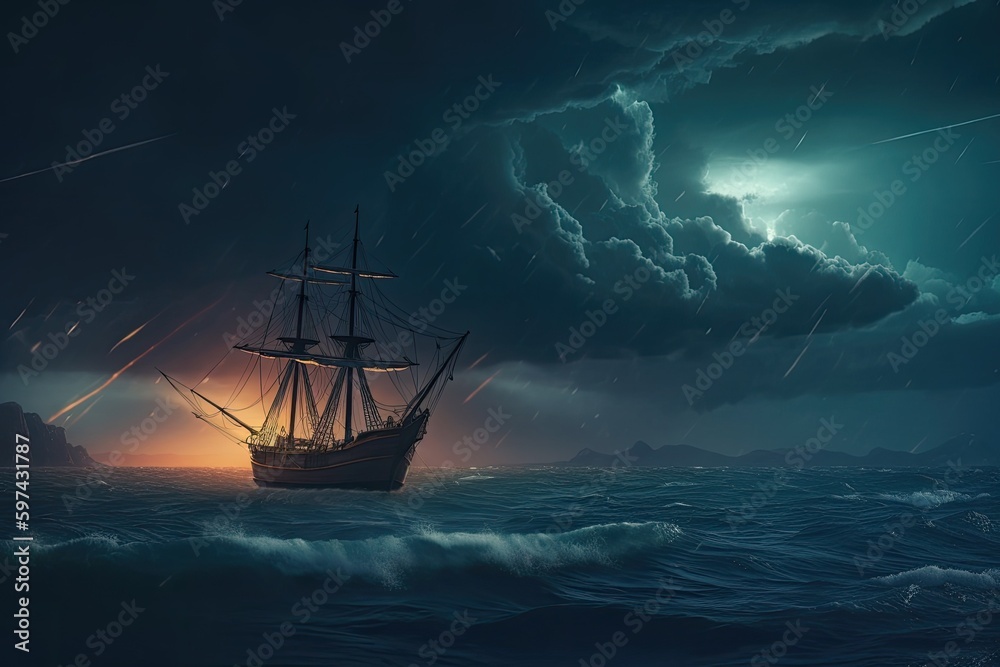 sailing ship navigating through stormy seas under a dramatic cloudy sky ... sailing ship navigating through stormy seas under a dramatic cloudy sky ...