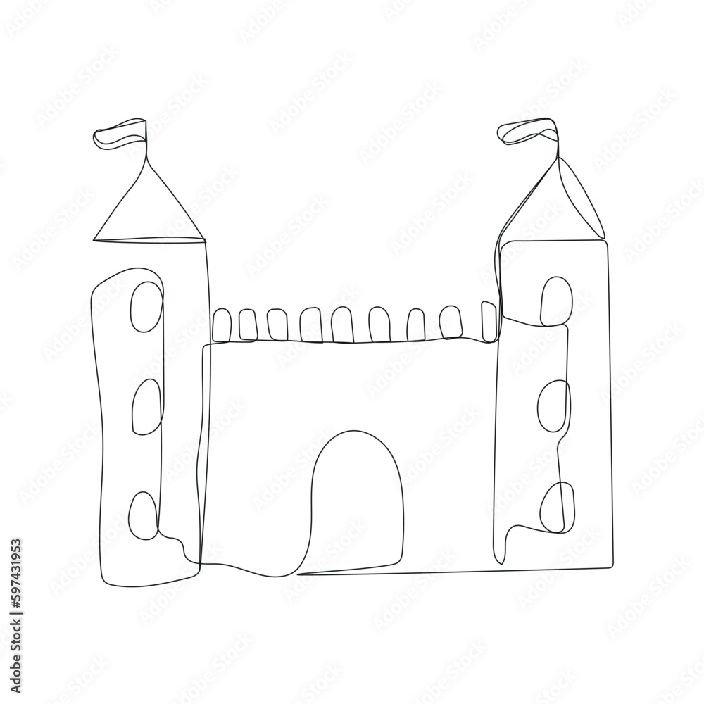 One line art castle. Continuous line art palace. Isolated vector ...