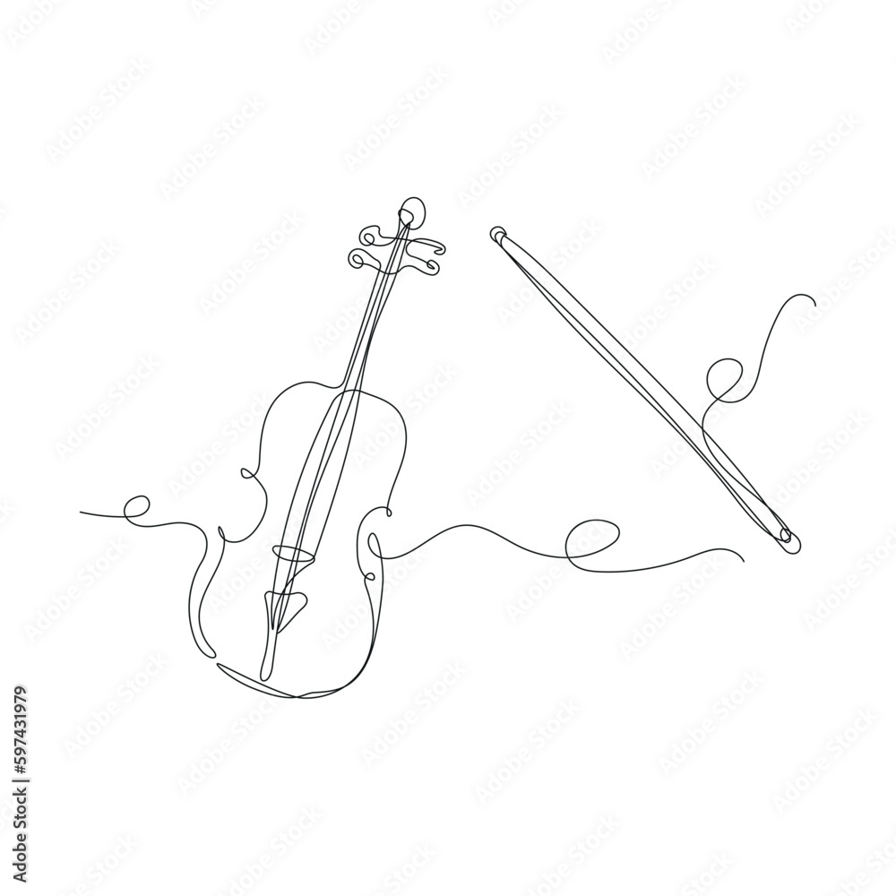 Continuous line art Violin. One line musical instrument isolated on ...