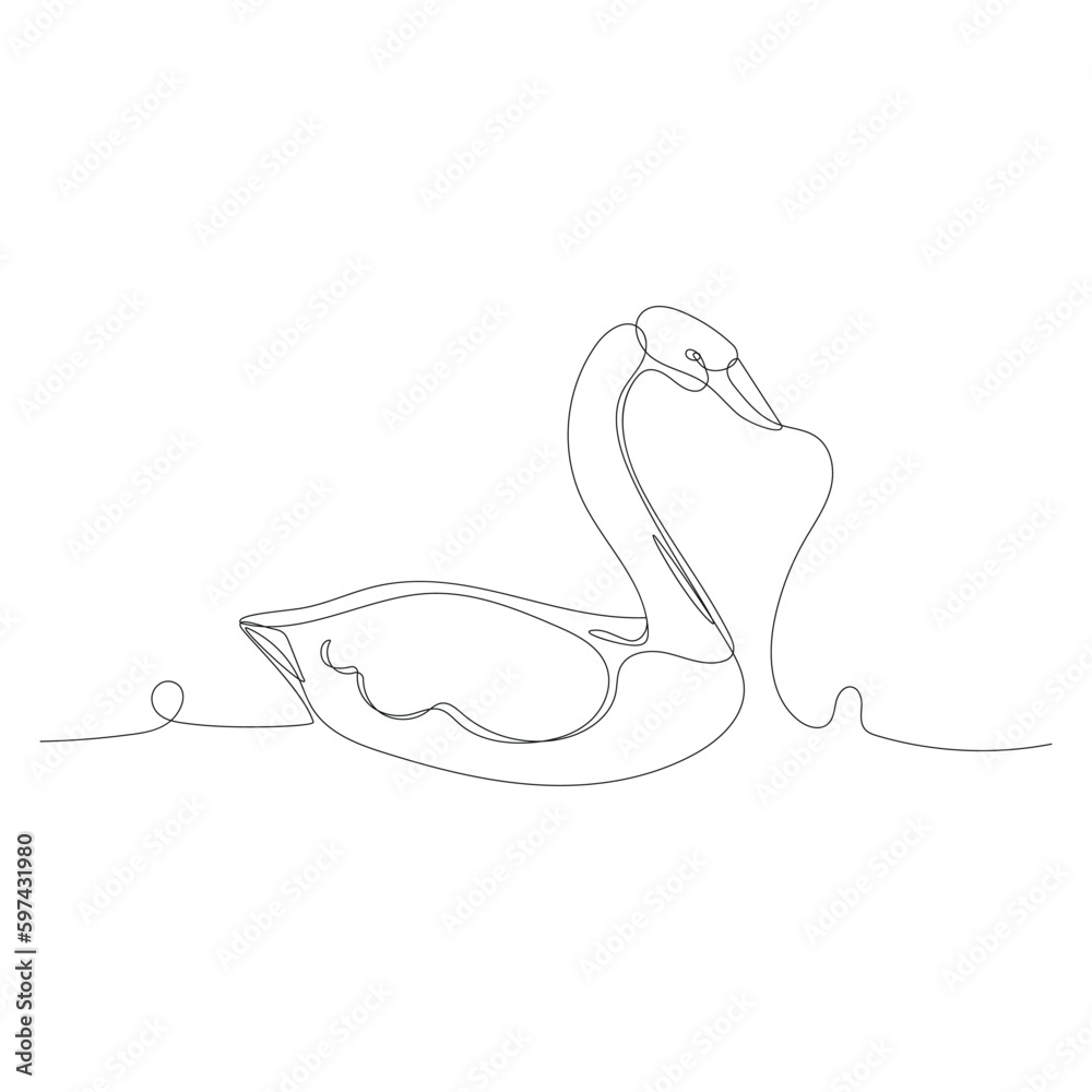 Continuous one line drawing of Swan. Line art bird vector illustration ...