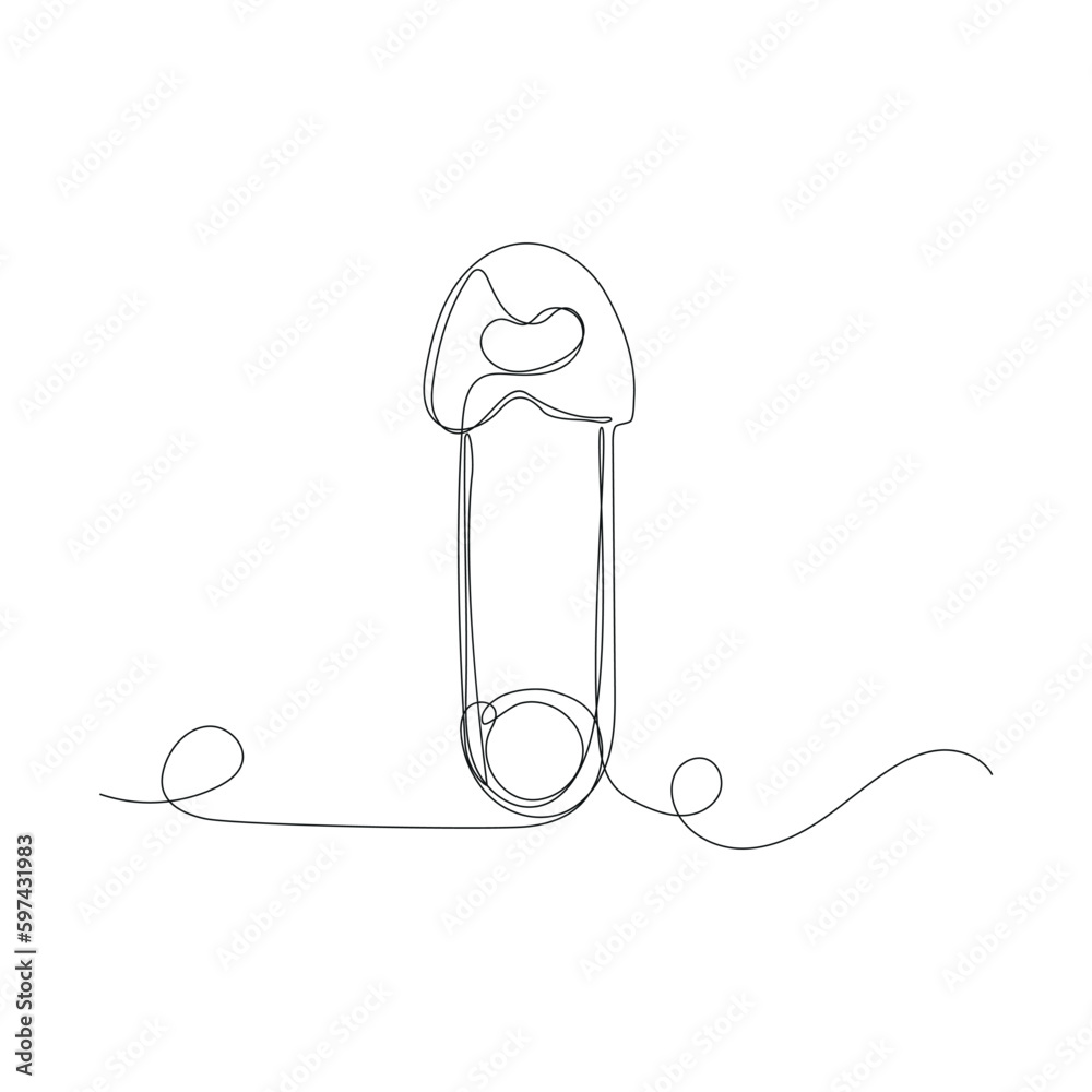 Continuous one line safety pin. Line art simple drawing. Vector ...