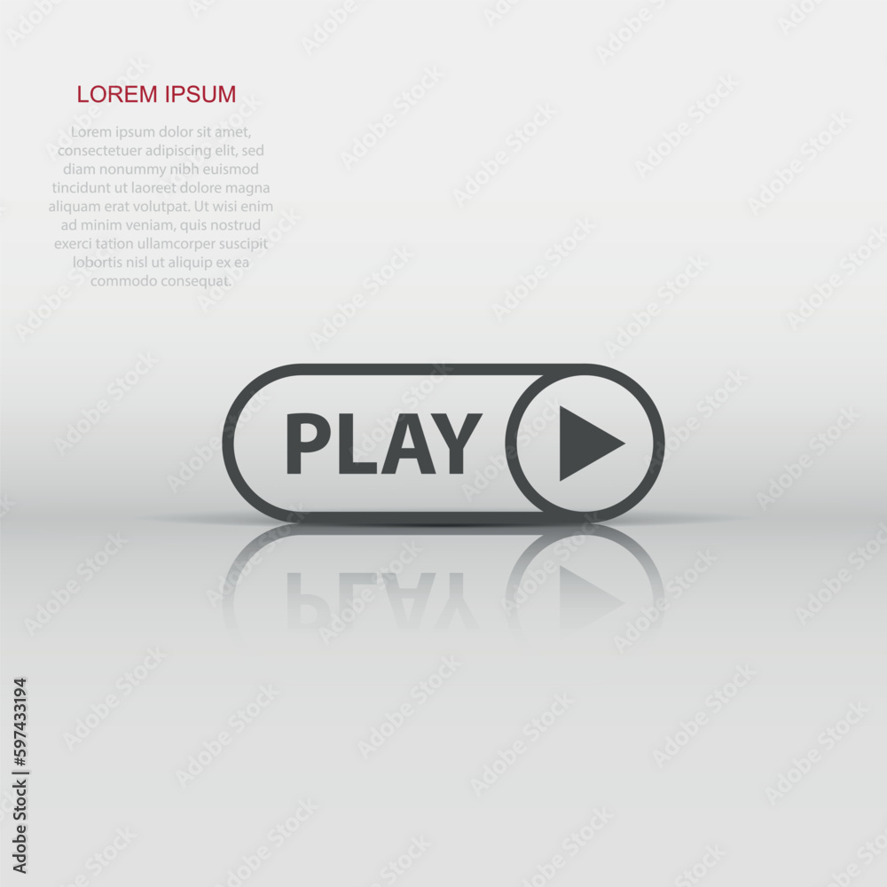 Vector play button icon in flat style. Play video sign illustration ...