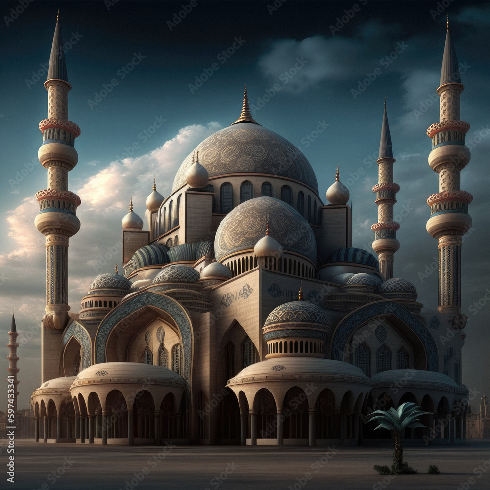 Mosque at night. Grand Mosque second largest mosque in Middle east ...