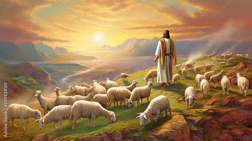 Jesus Christ in the present Leading His devoted flock to a country of ...