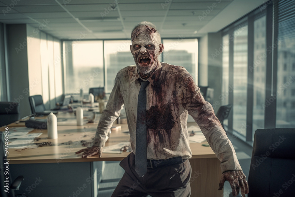 Zombie office worker, Working overtime, Burnout, Tired corporate ...
