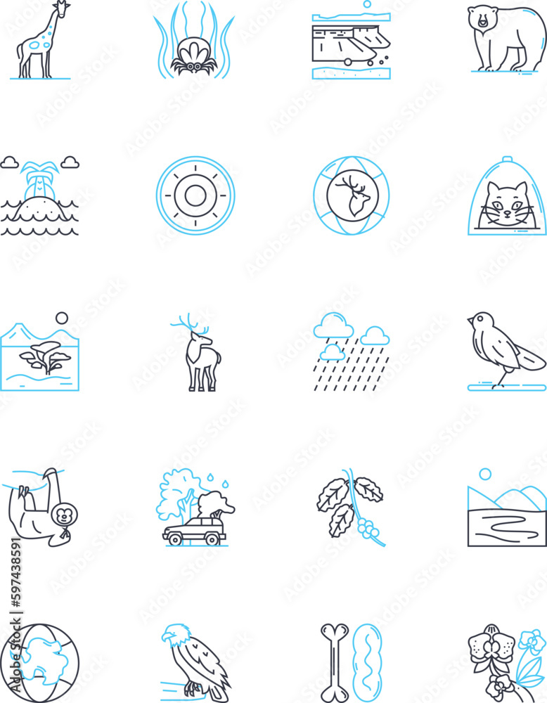 Wildlife linear icons set. Habitat, Conservation, Endangered ...