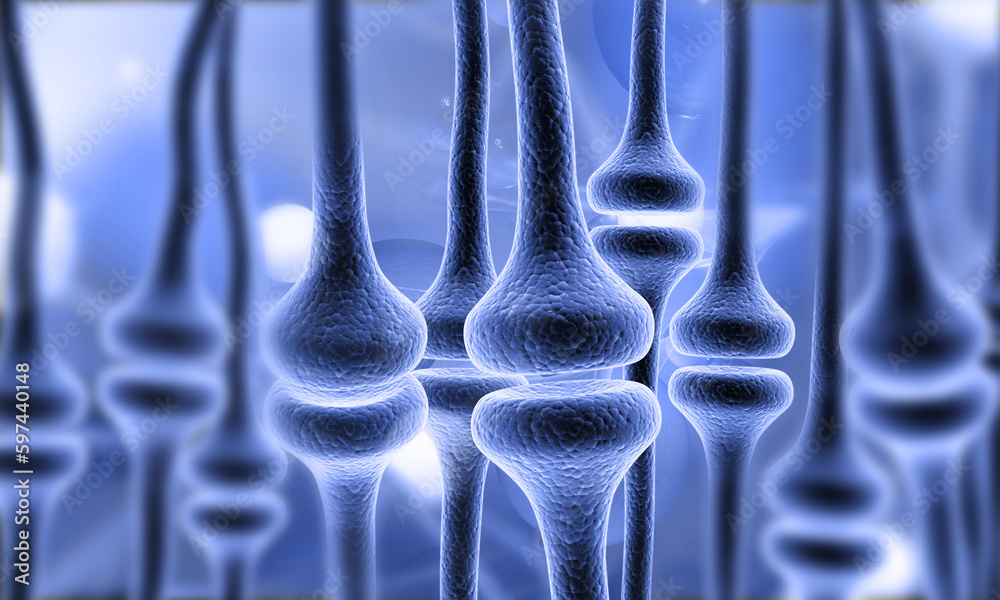 Neuron cells electrical activity.Neuronal network. 3d illustration ...