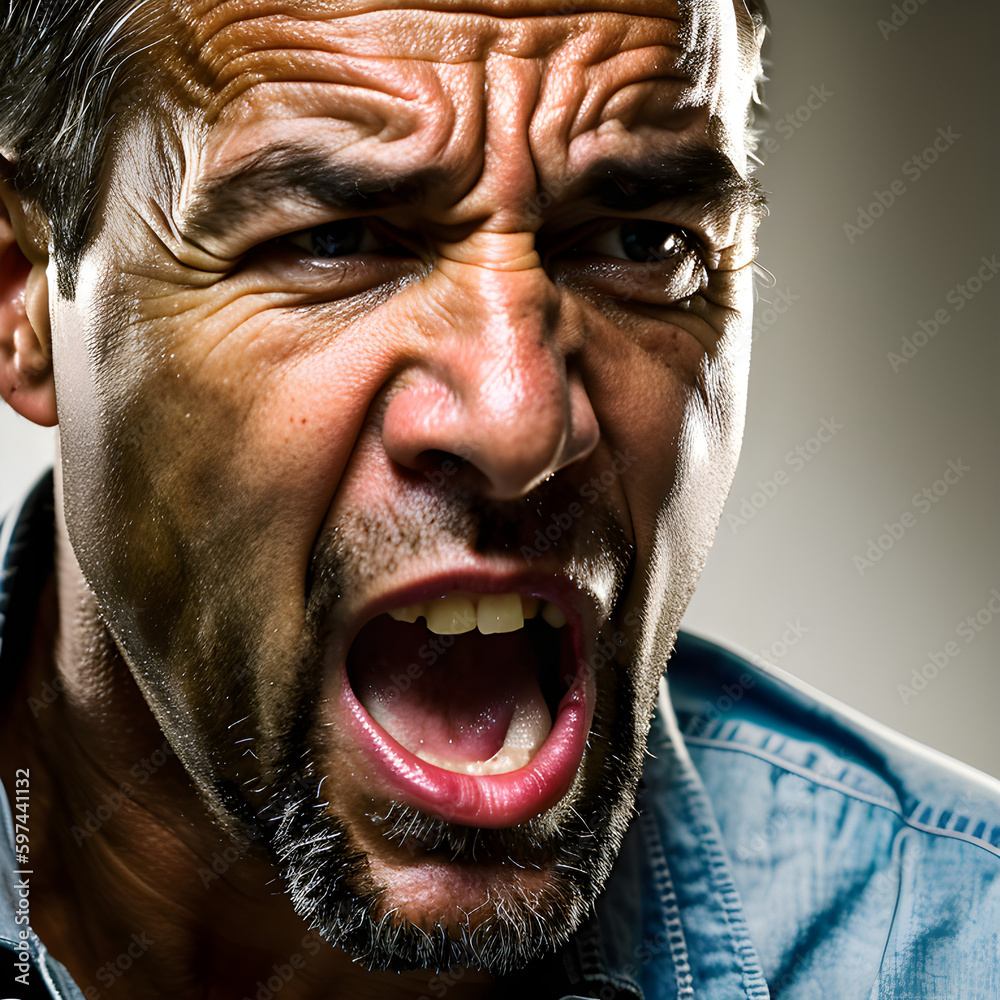 ai-generated, illustration of a very angry man yelling Stock ...