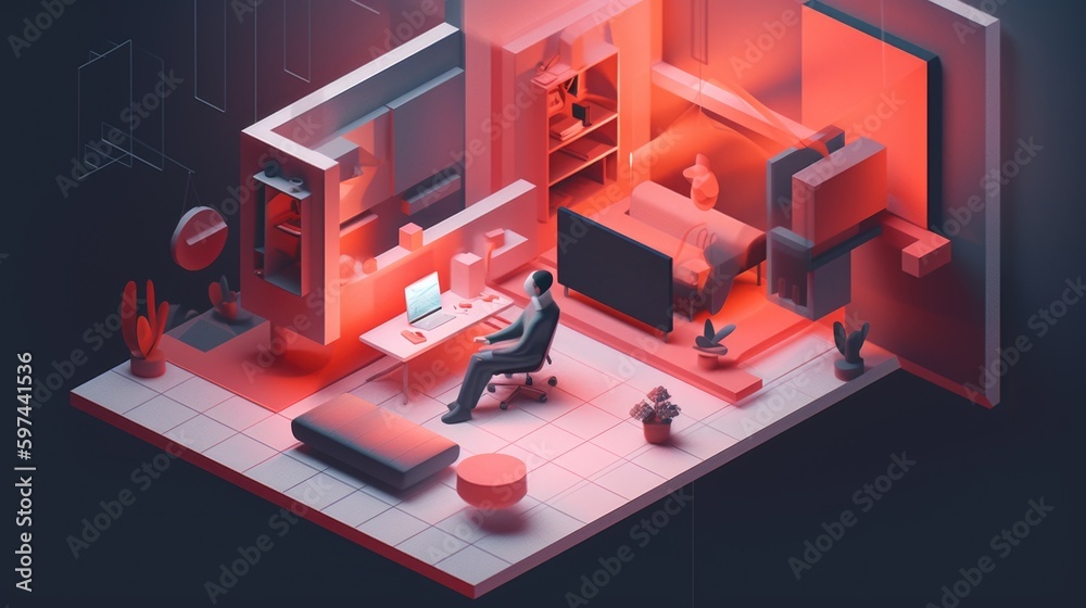 Remote Work: Creative analogy picture with the coherent visual layout ...