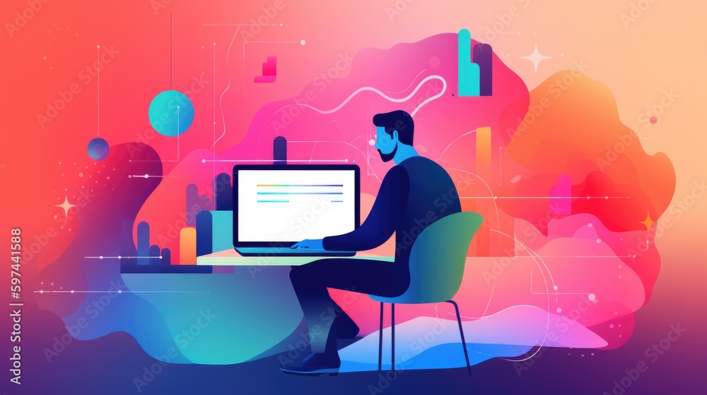 Remote Work: Analogous illustration with concise visual stratification ...