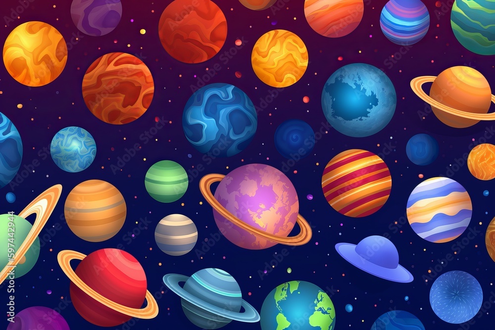 Seamless patterns of planets and stars, cosmic design, repeating ...
