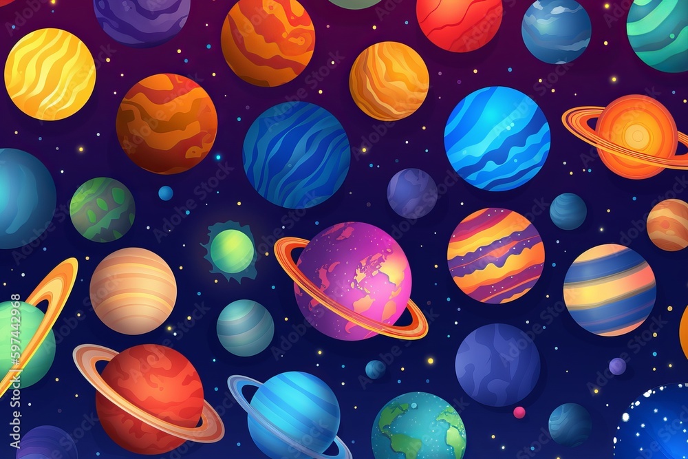 Seamless patterns of planets and stars, cosmic design, repeating ...