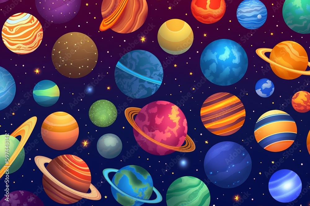 Seamless patterns of planets and stars, cosmic design, repeating ...