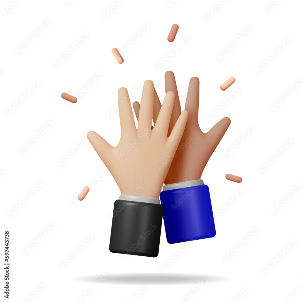 3d High Five Hands Isolated. Render Hand Greeting Symbol. Human Fist in ...