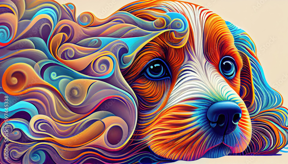 Psychedelic dog illustration. Colorful background. Hippie texture ...