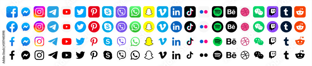 Set of Social media icon:Facebook,Instagram, Snapchat, Twitter, Youtube ...