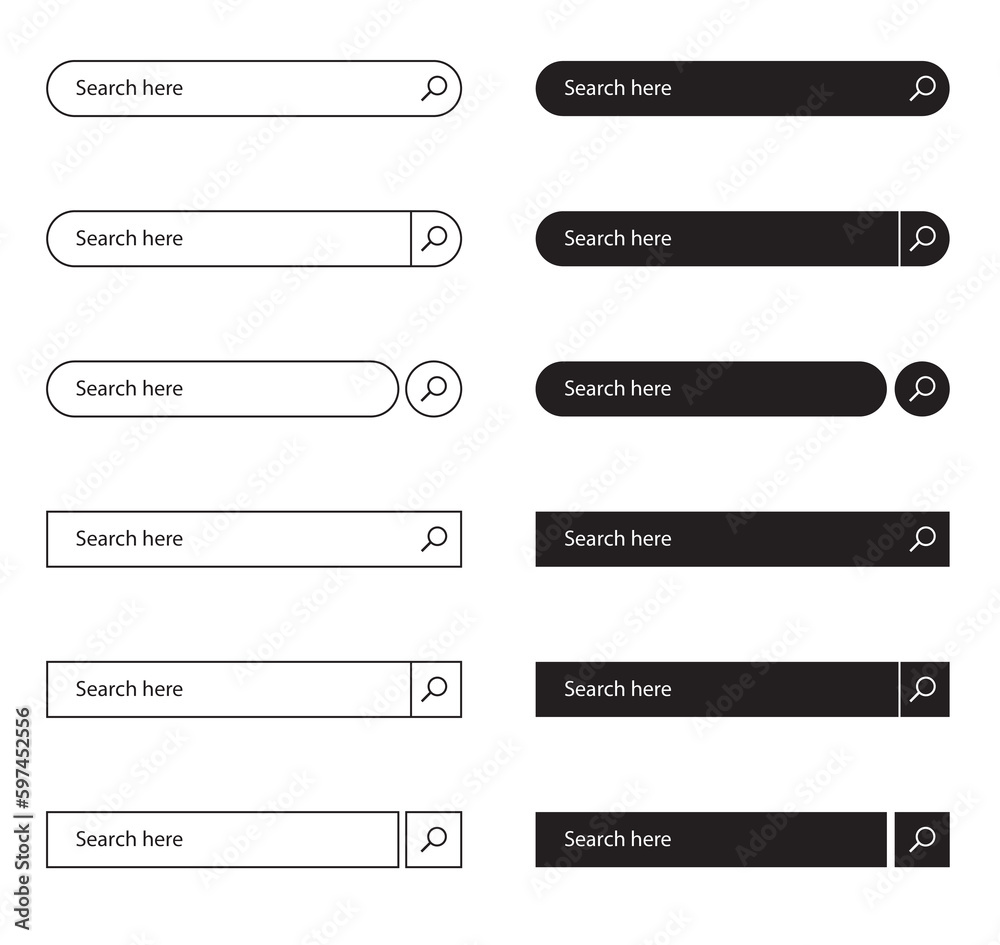 Set of search bar. Search bar icons. Various search bars. Stock Vector ...