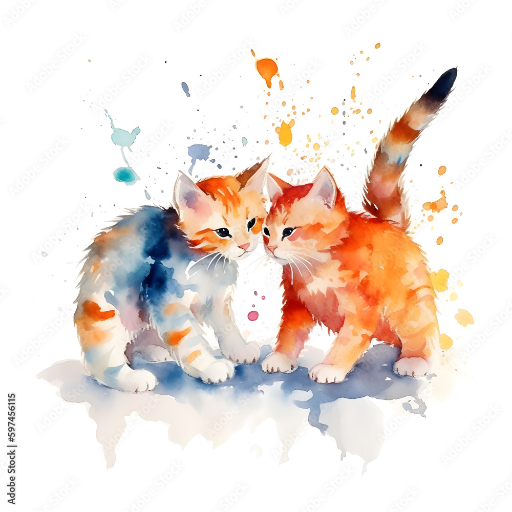 Watercolor Cats Clipart, Cute love, Cats Clipart, Cute cats, cats Art ...