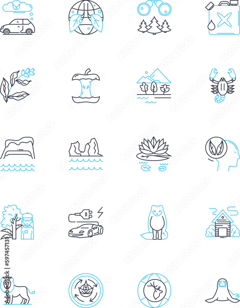 Climate change linear icons set. Warming, Pollution, Greenhouse ...