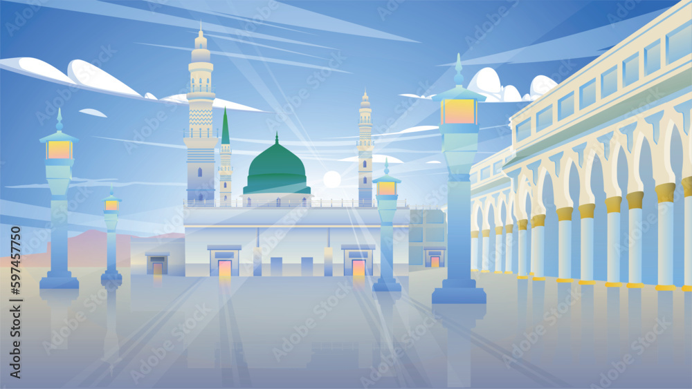 Al masjid al nabawi , madinah , Saudi arabia , Sunset ,vector ...