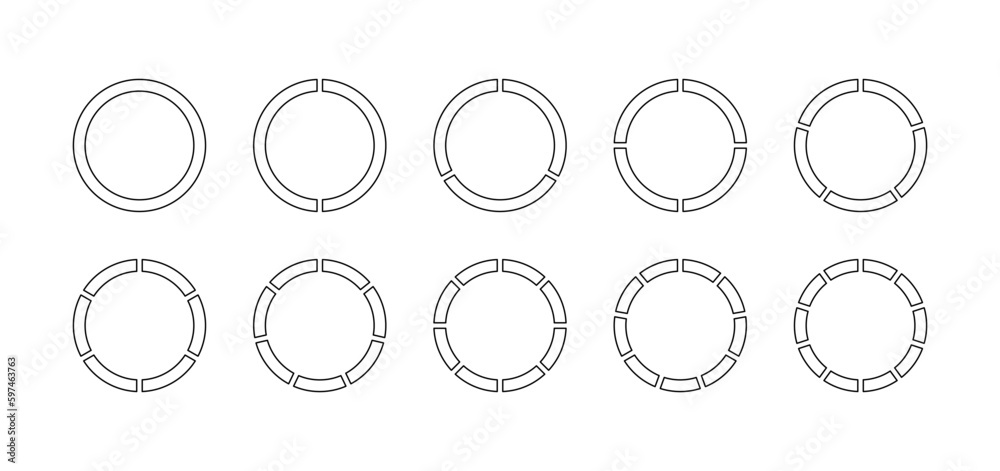 Outline ring chart. Pie diagram template divided into pieces. Round ...