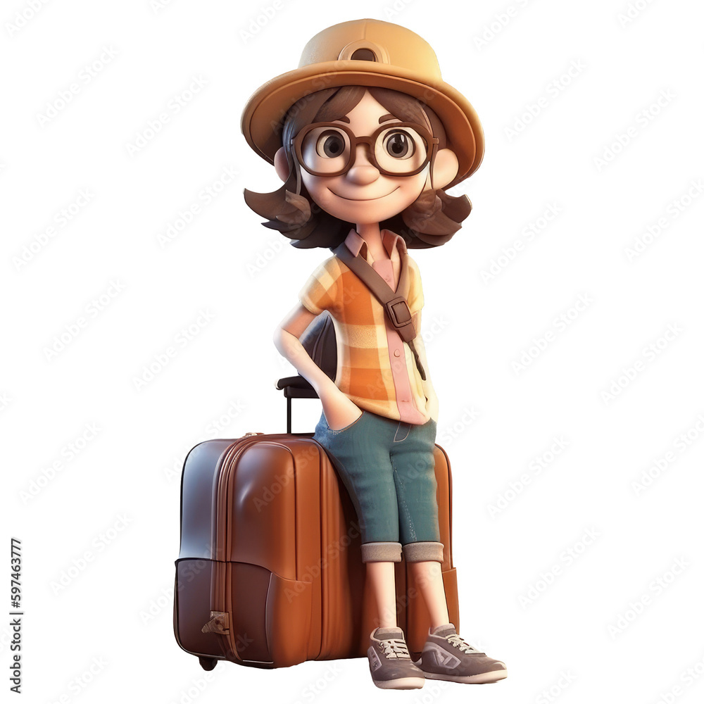 3D icon avatar woman cartoon with a suitcase cute character Young ...