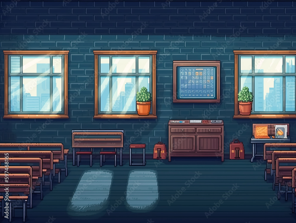 Empty classroom with no people for Game and Animation pixel background ...