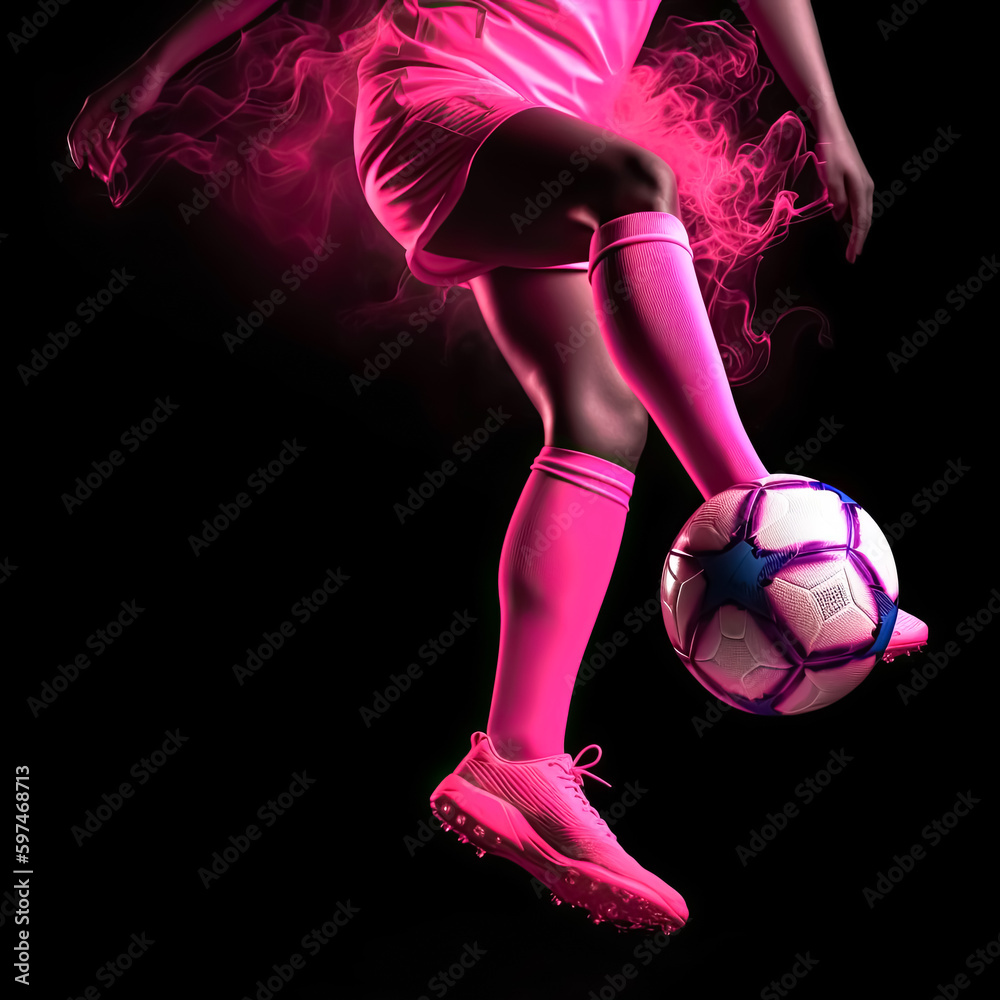 Pink Female Soccer player kicking the ball for woman athlete concept ...