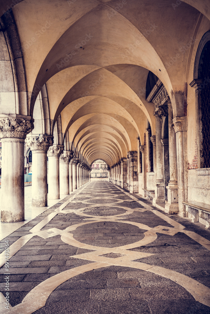 Ancient columns with arches at Palazzo Ducale or Doge's Palace in ...