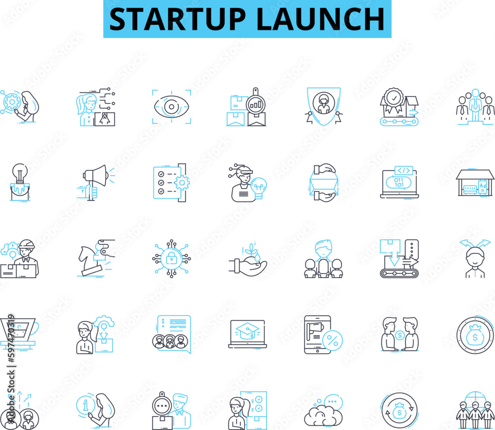 startup launch linear icons set. Momentum, Buzz, Launchpad, Catalyst ... startup launch linear icons set. Momentum, Buzz, Launchpad, Catalyst ...
