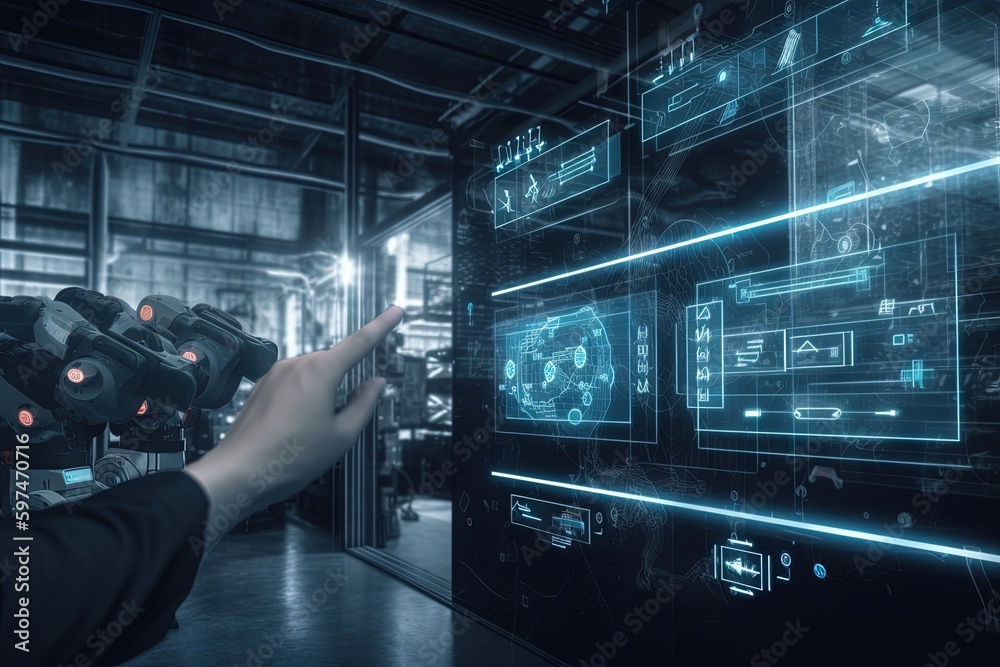 smart industry 4.0 concept hand controlling virtual Robotic futuristic ...